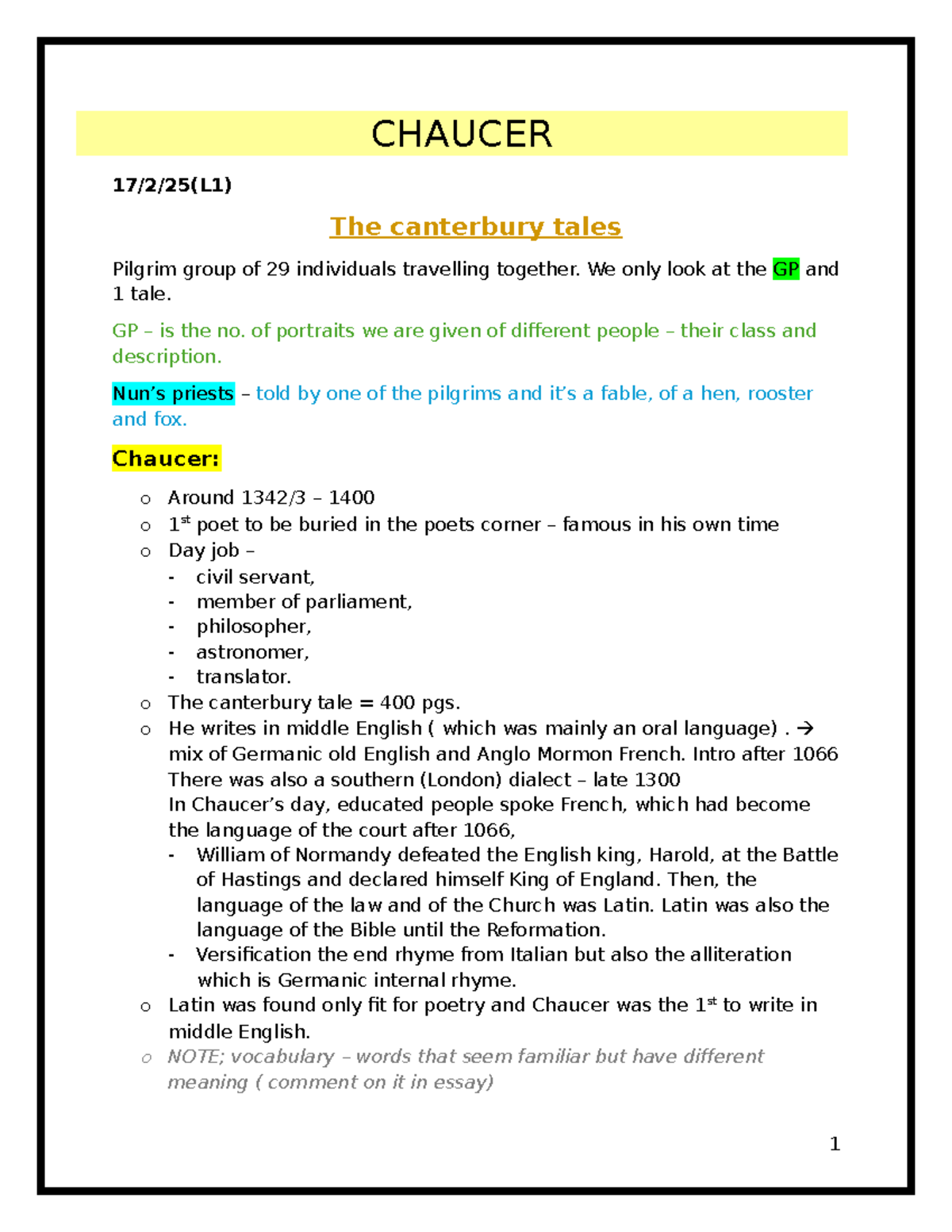 CHAUCER: The Canterbury Tales - Group Portraits & Key Themes Analysis ...