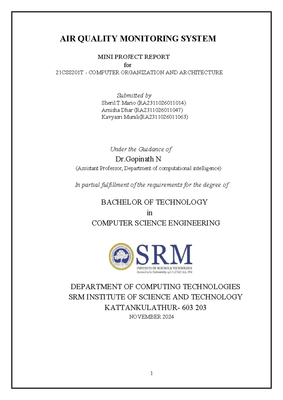 COA report - nil - AIR QUALITY MONITORING SYSTEM MINI PROJECT REPORT ...