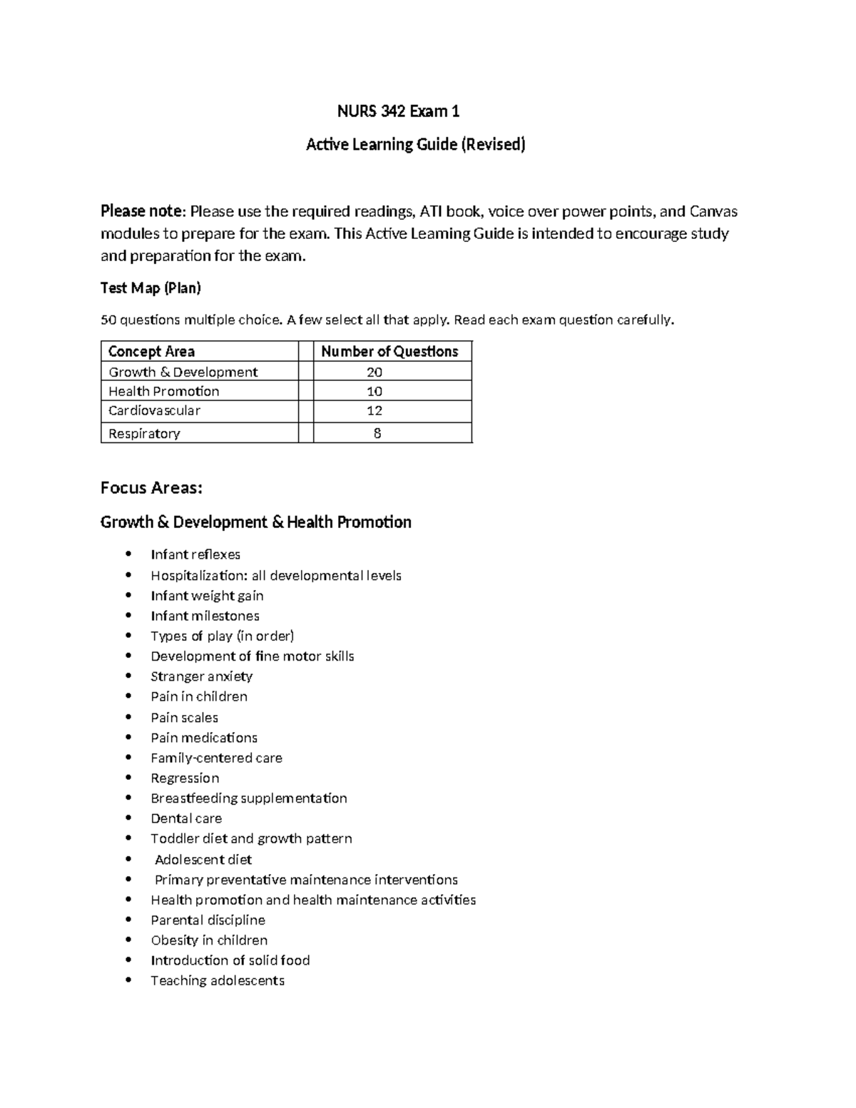 NURS 342 Exam 1 Active Learning Guide: Study Focus & Prep Tips - Studocu