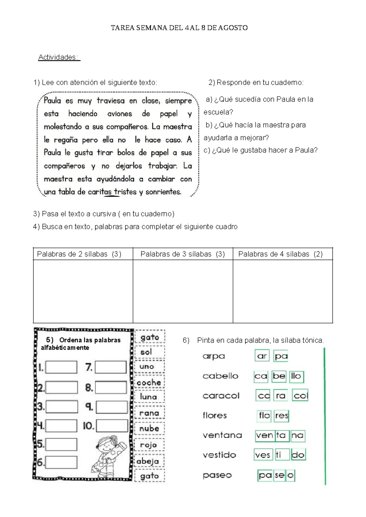Traea avanzados de 2do. agosto - Actividades: 1) Lee con atención el ...