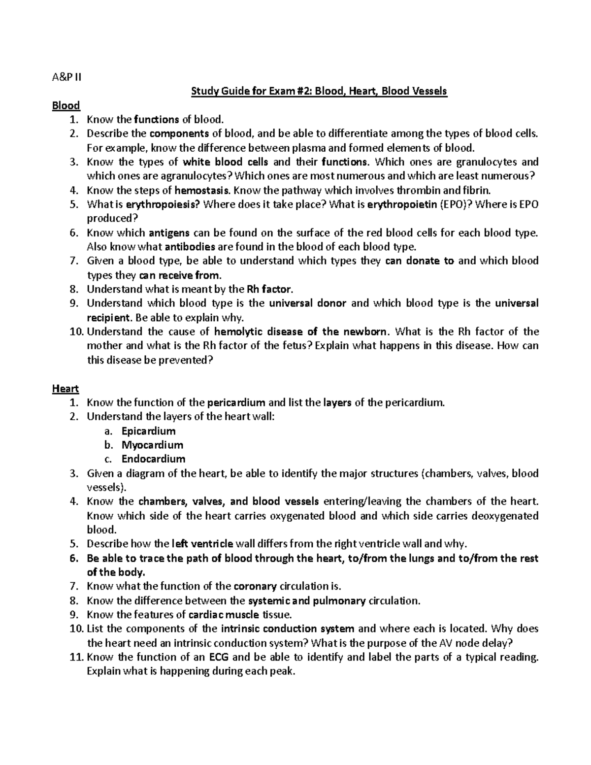 BIOL 232-D13 A&P II Study Guide for Final Exam #2: Blood & Heart - A&P ...