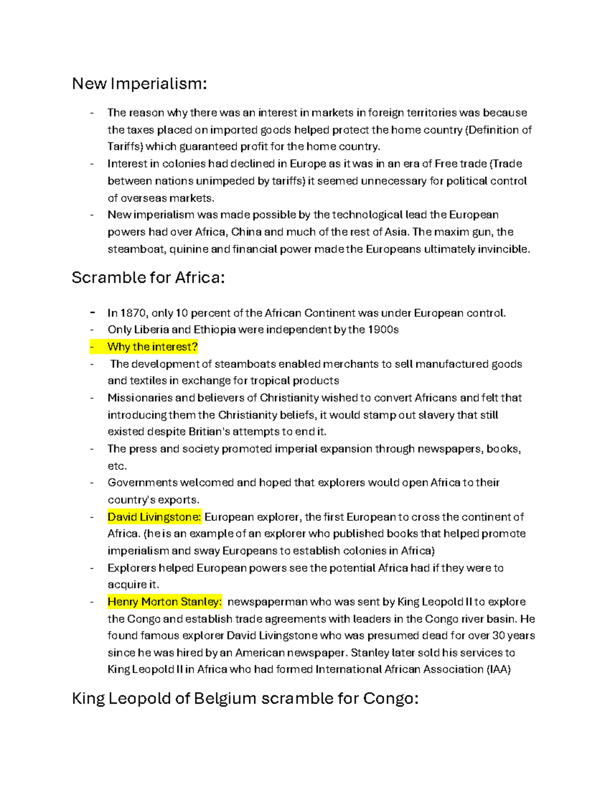 AICE International History Chapter 1 Notes: New Imperialism & Africa ...