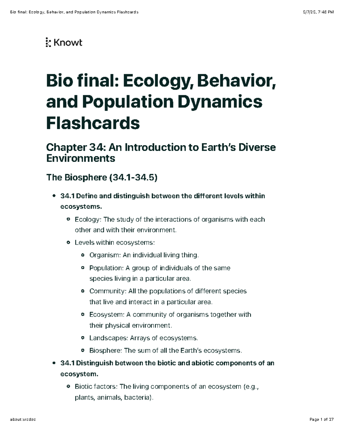 Bio Final: Ecology, Behavior, and Population Dynamics Study Guide - Bio ...