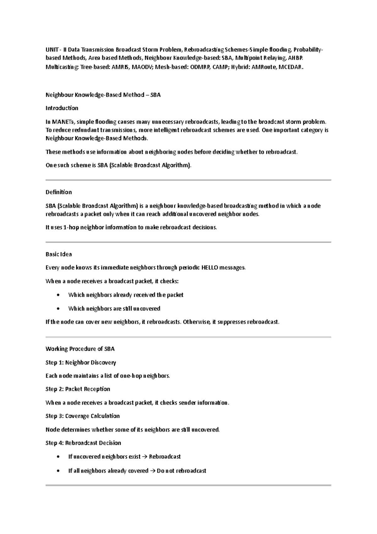 UNIT II - Data Transmission: Broadcast Storm & Multicasting Methods ...