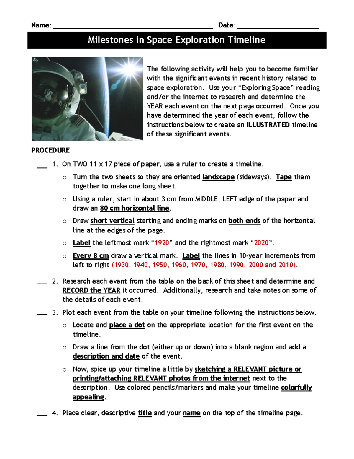 Space Exploration Milestones Timeline Activity 2021 (9lvl) - Studocu
