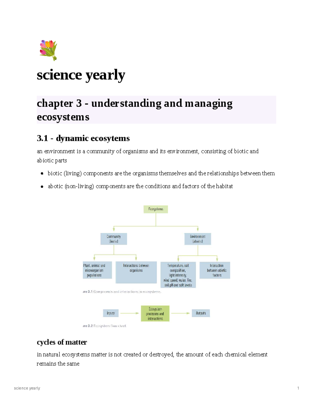 Science Yearly Notes Year 9: Chapter 3 - Ecosystems & Body Systems ...