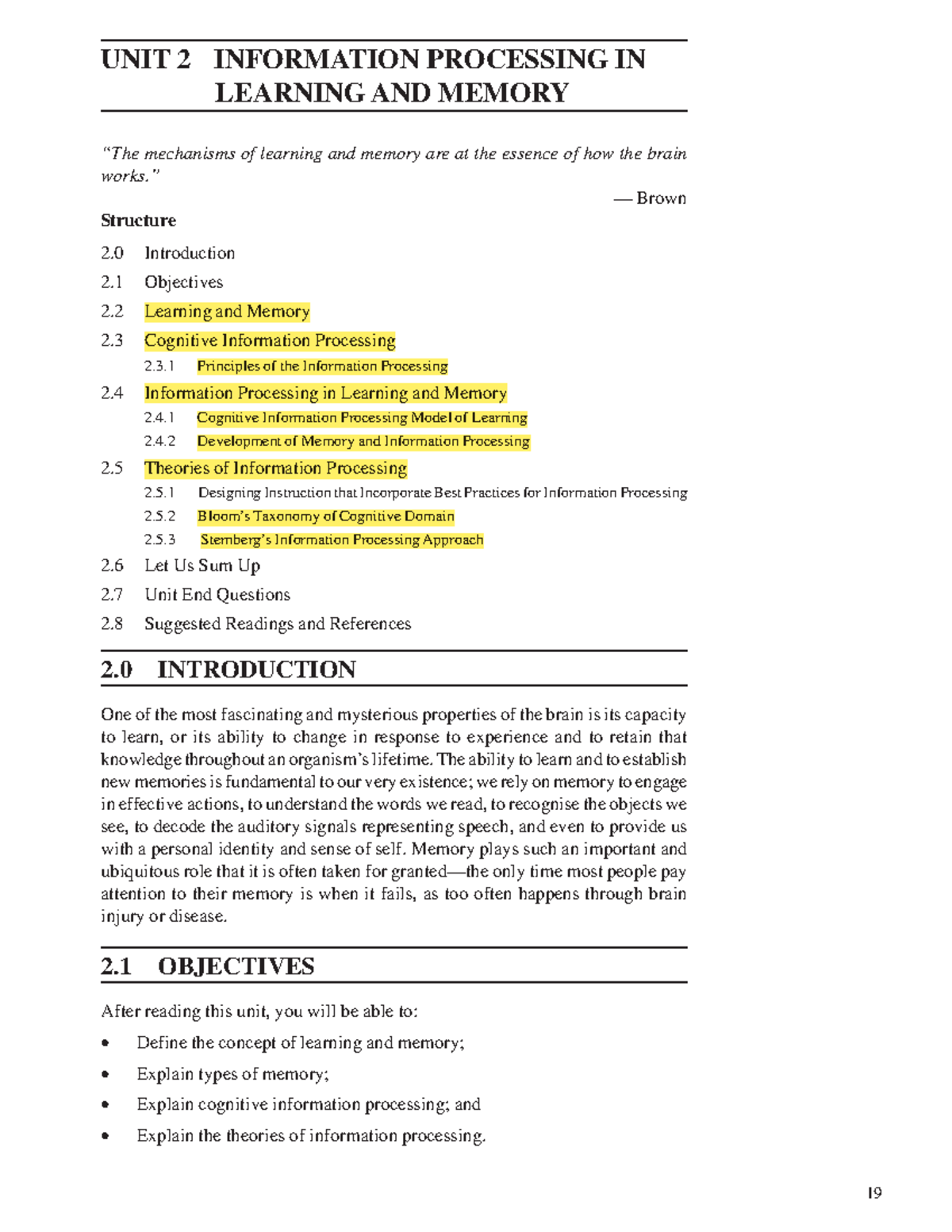 Unit 2: Information Processing in Learning & Memory - Cognitive Psych ...