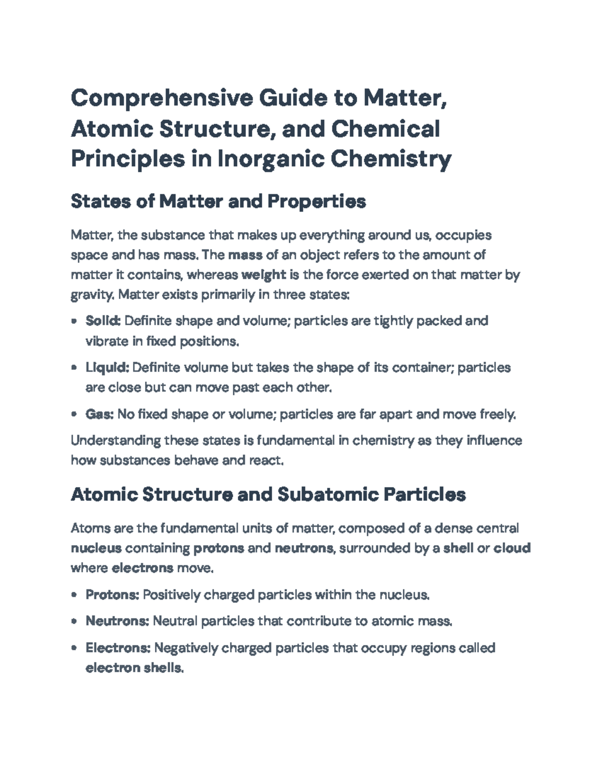 Comprehensive Guide to Inorganic Chemistry: Matter & Chemical ...