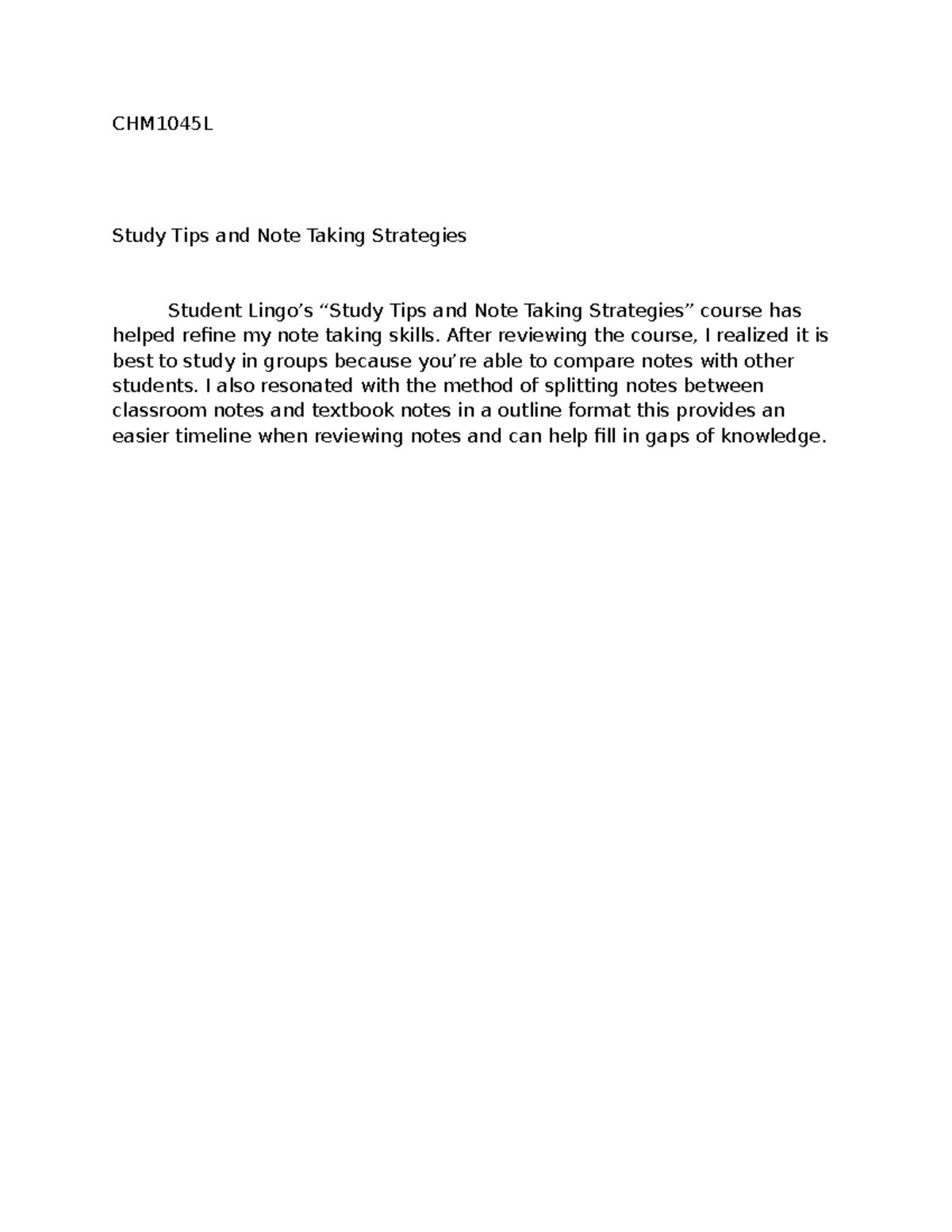 Study Tips - BSC2010L - CHM1045L Study Tips and Note Taking Strategies ...