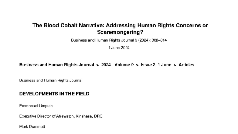 The Blood Cobalt Narrative: Human Rights Issues in DRC Mining - Studocu