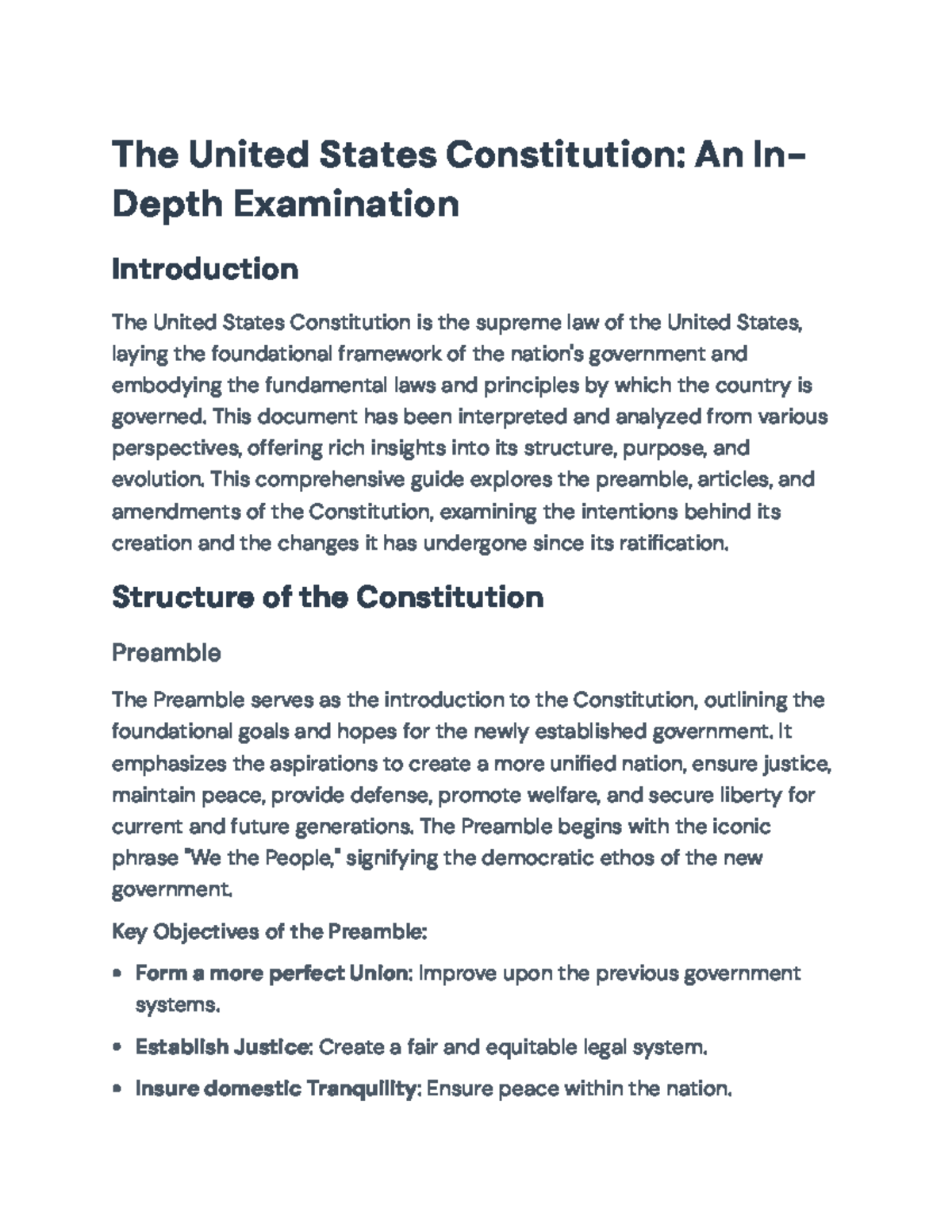 In-Depth Examination of the U.S. Constitution: Structure & Amendments ...