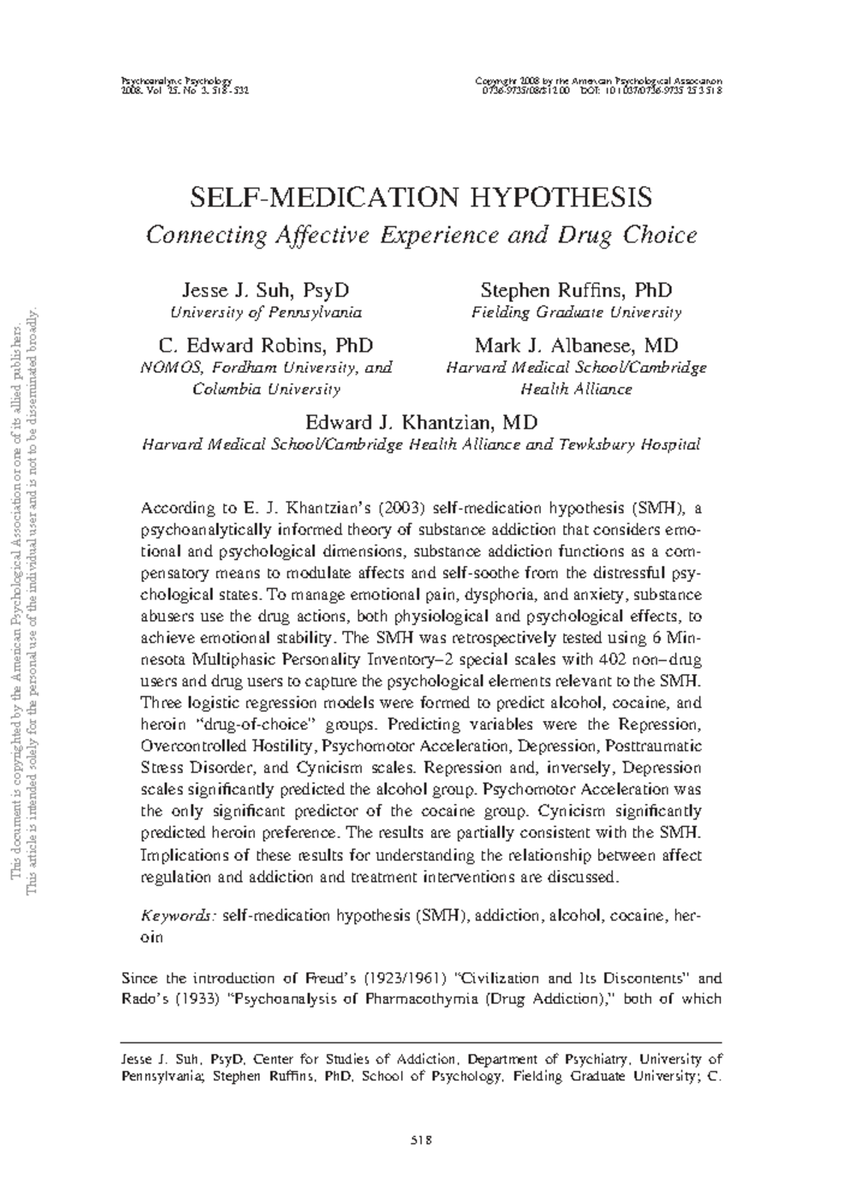 Connecting Affective Experience and Drug Choice: Insights from ...