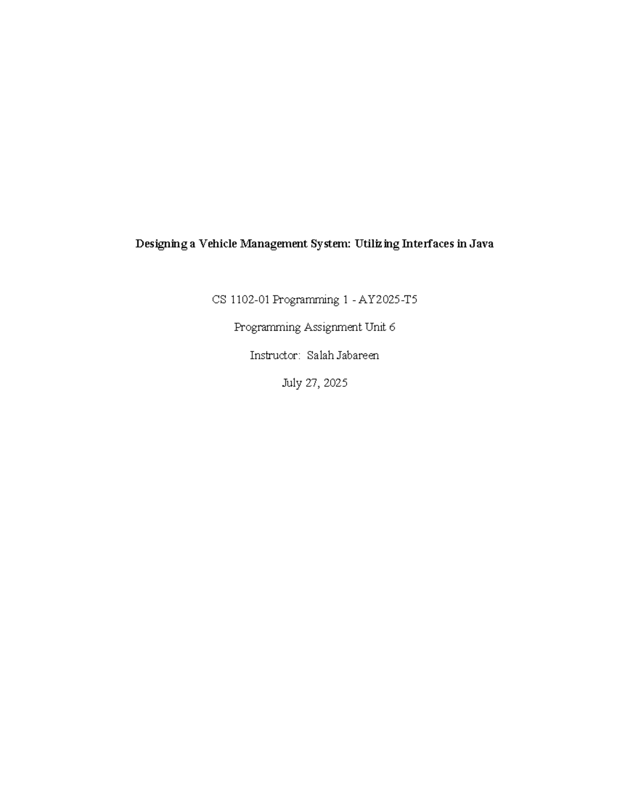 Designing a Vehicle Management System: Java Interfaces - CS Programming 1 - Studocu