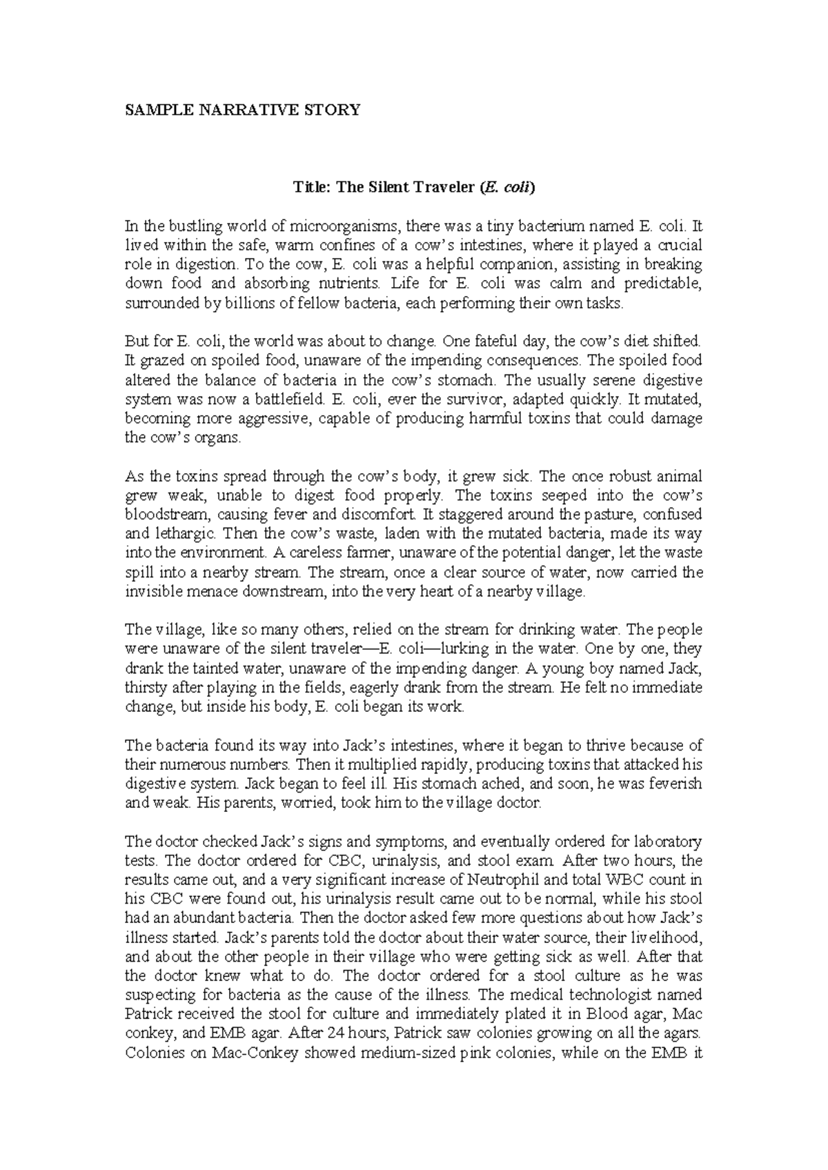 Sample- Narratives- Story - SAMPLE NARRATIVE STORY Title: The Silent ...