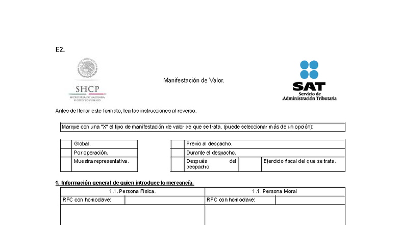 E2. Manifestación de Valor - Instrucciones y Formato Completo - Studocu