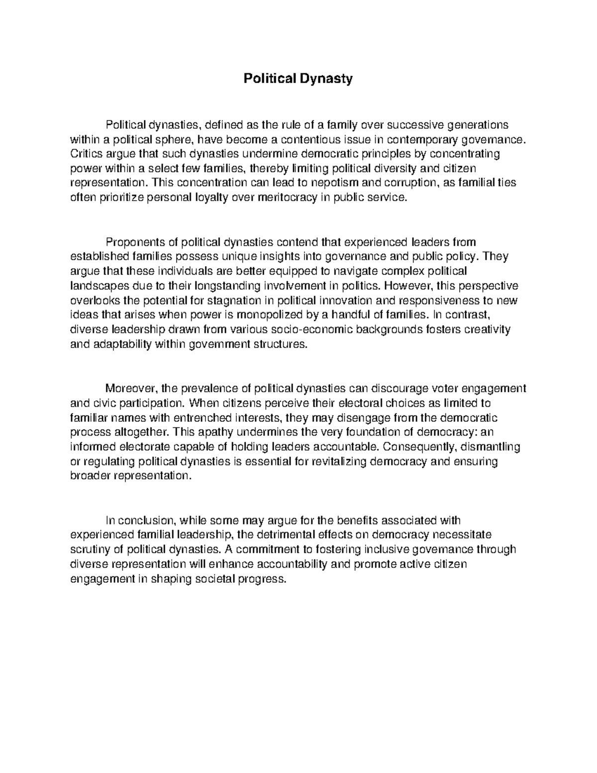 POL 101: Examining the Impact of Political Dynasties on Democracy - Studocu