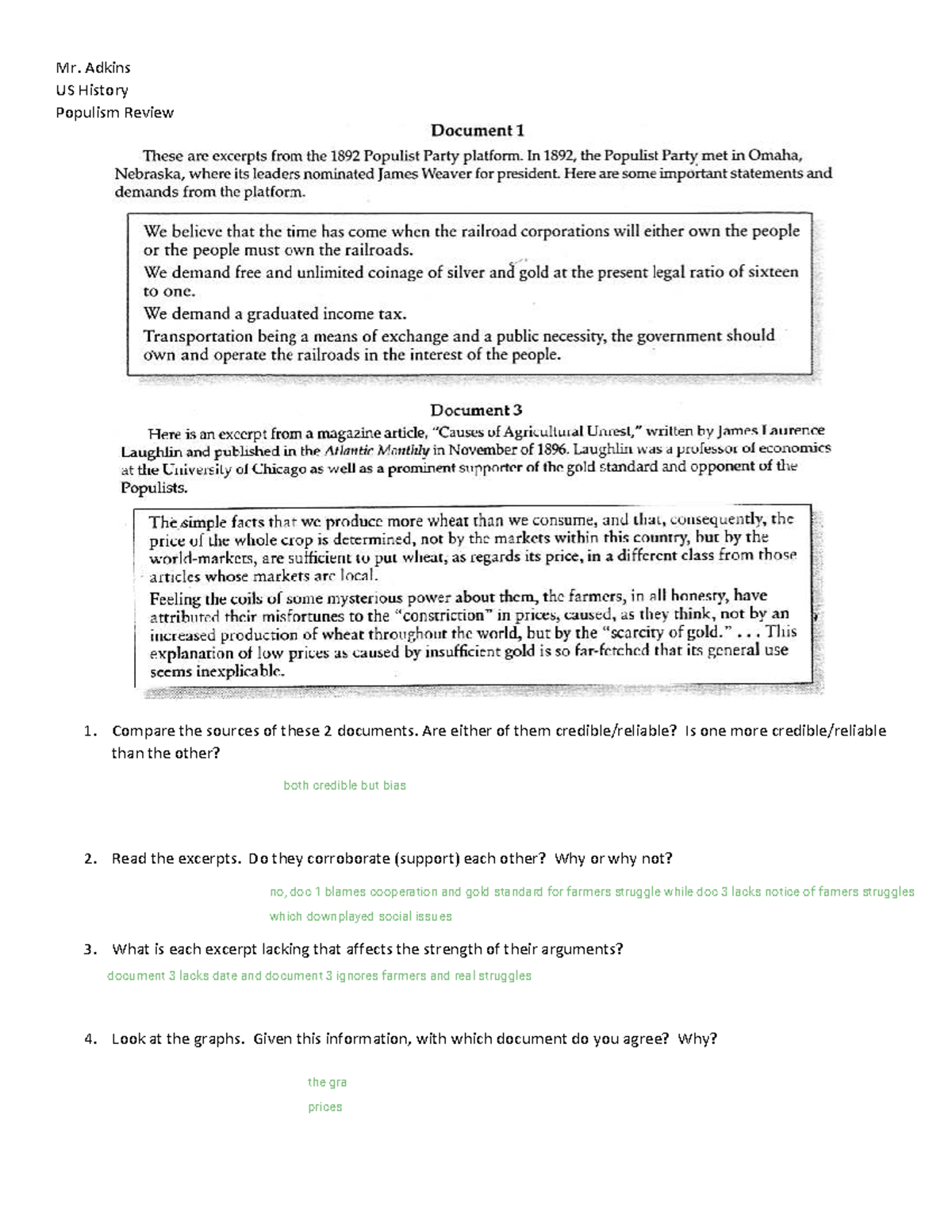 US History (HIST 101) Populism Review: Document Analysis & Comparison ...