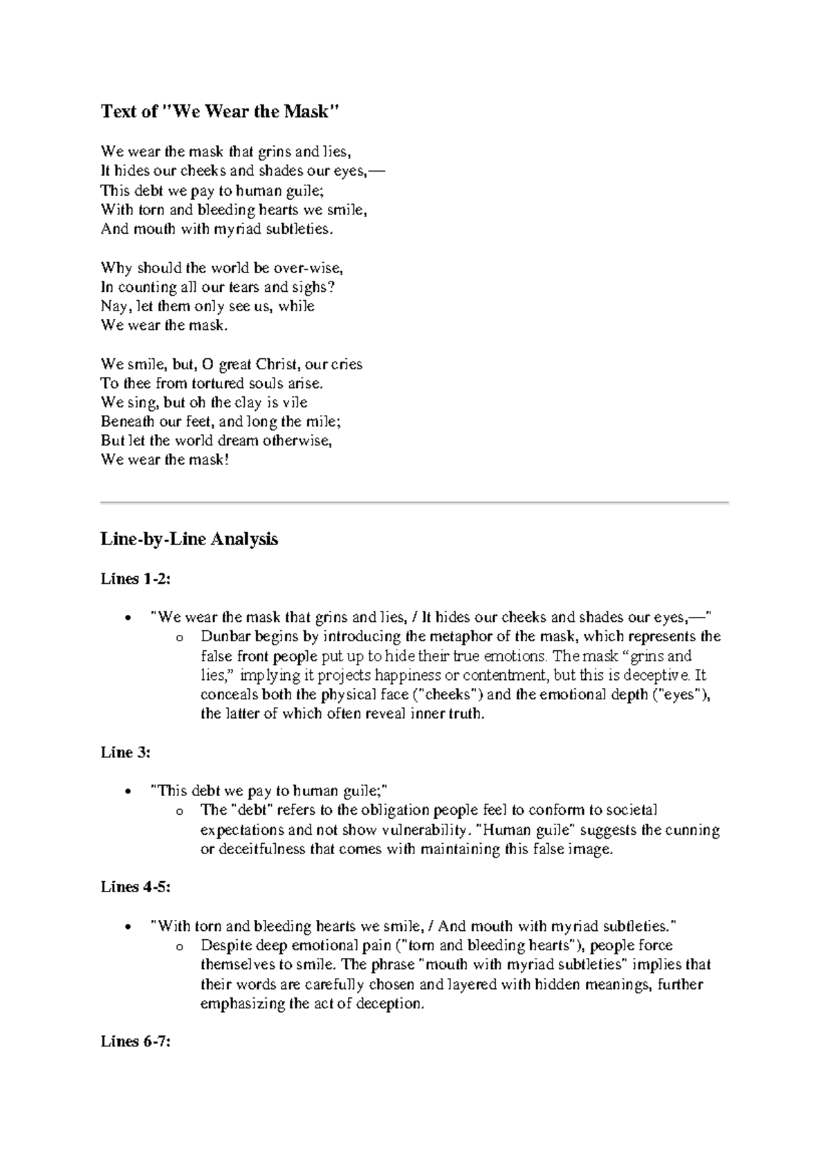 We Wear the Mask: A Deep Dive into Dunbar's Poignant Poem Analysis ...