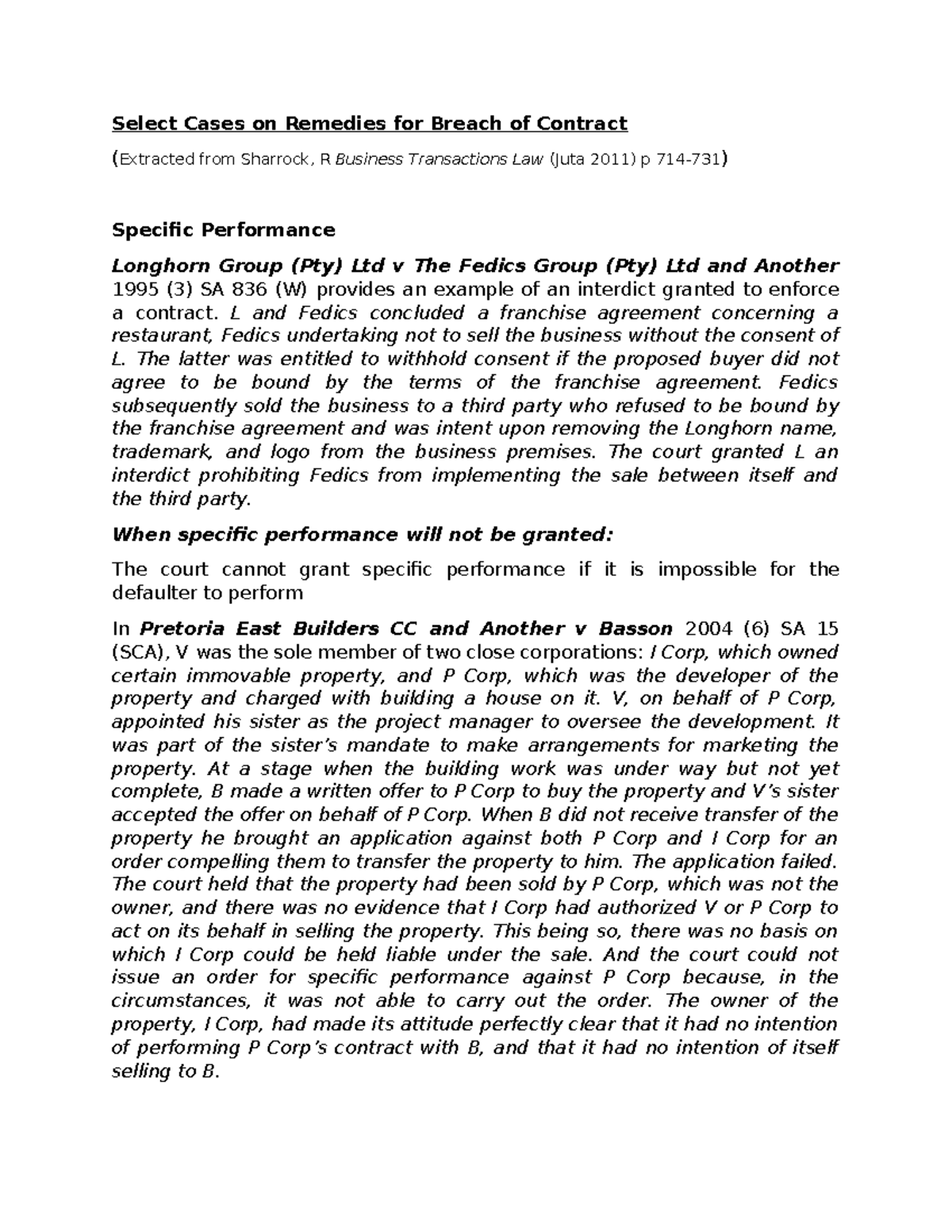 Remedies for Breach of Contract: Case Studies and Analysis (LAW 101 ...