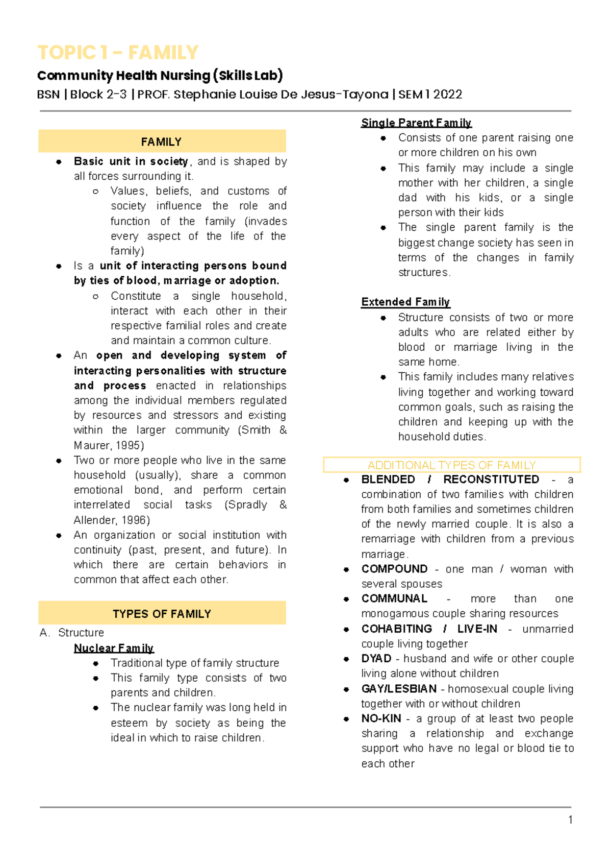 Community Health Nursing: Understanding Families in Context - BSN Block ...