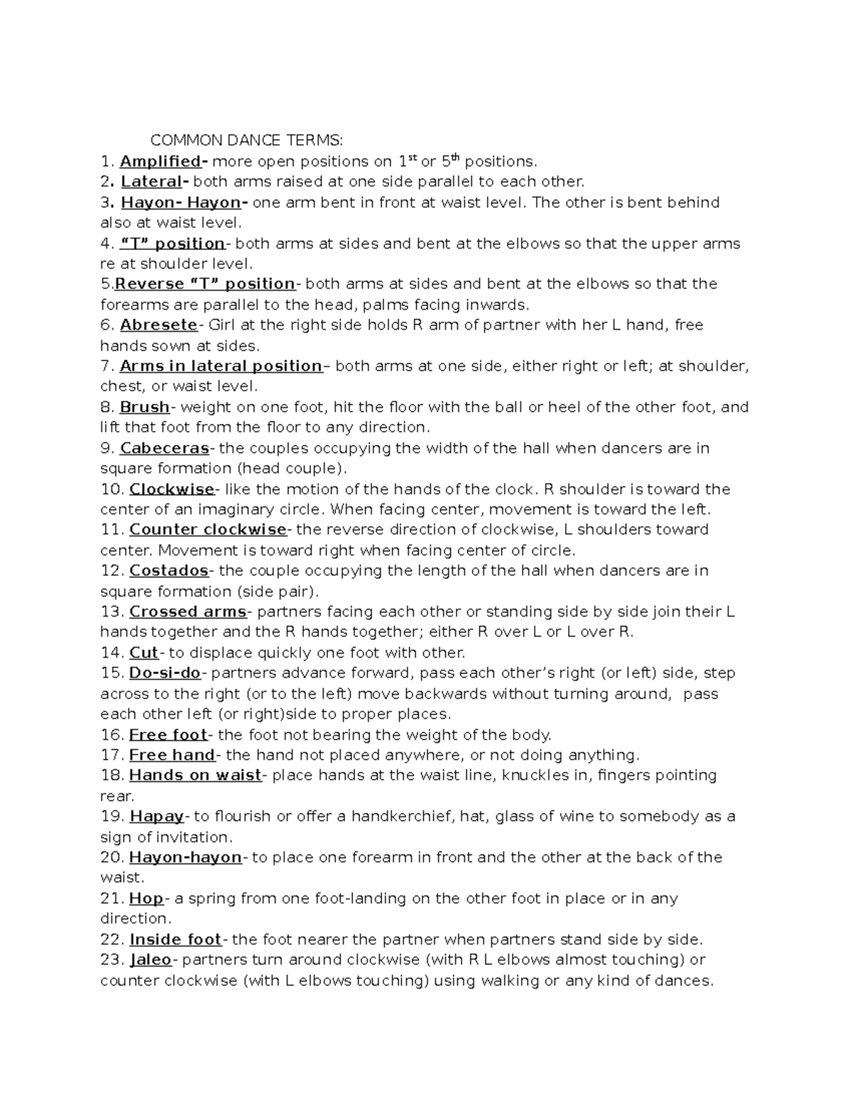 Common Dance Terms: A Comprehensive Guide for Dancers - Studocu