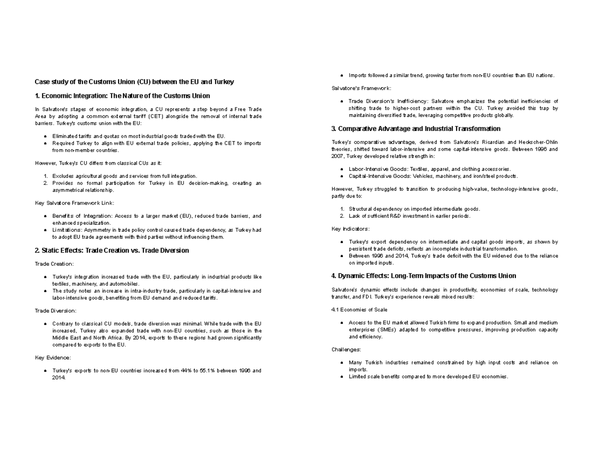 Case 2 - Case study - Case study of the Customs Union (CU) between the ...