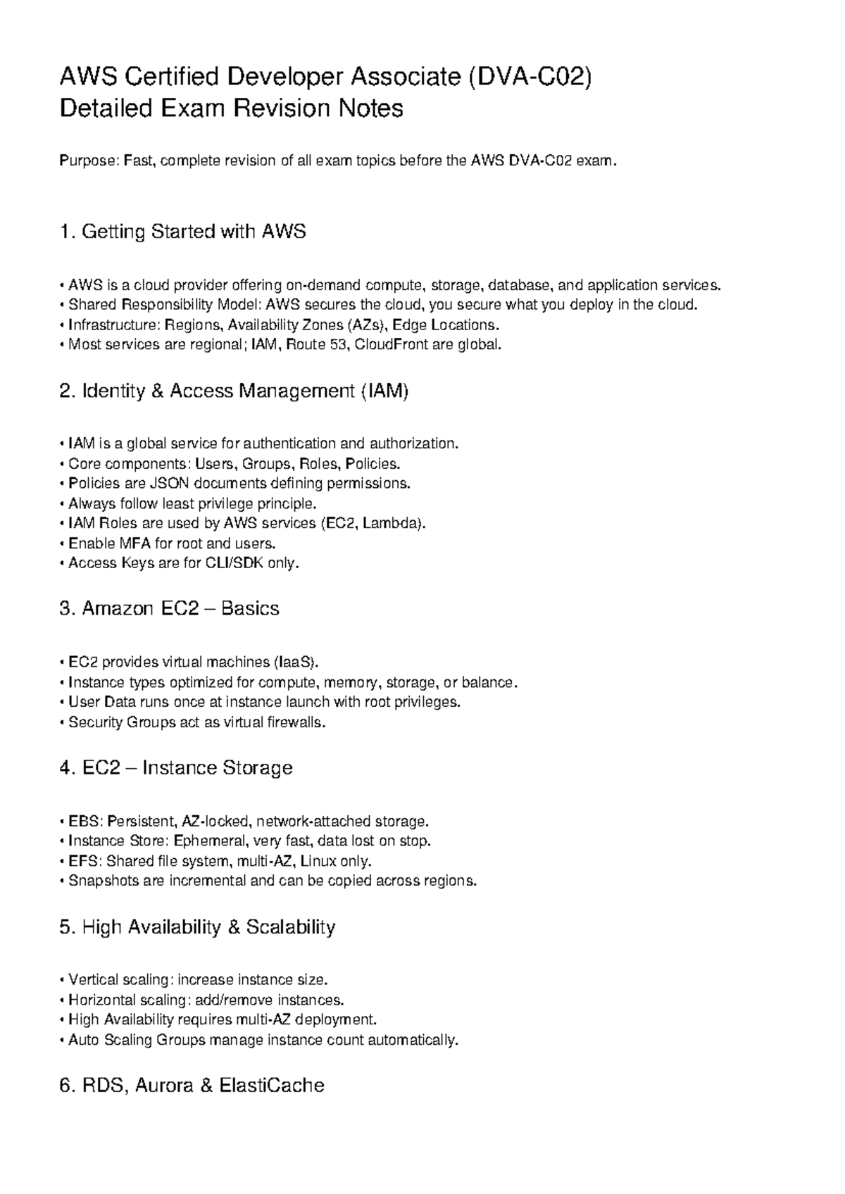 AWS DVA C02 Final Exam Revision Notes for AWS Certified Developer - Studocu