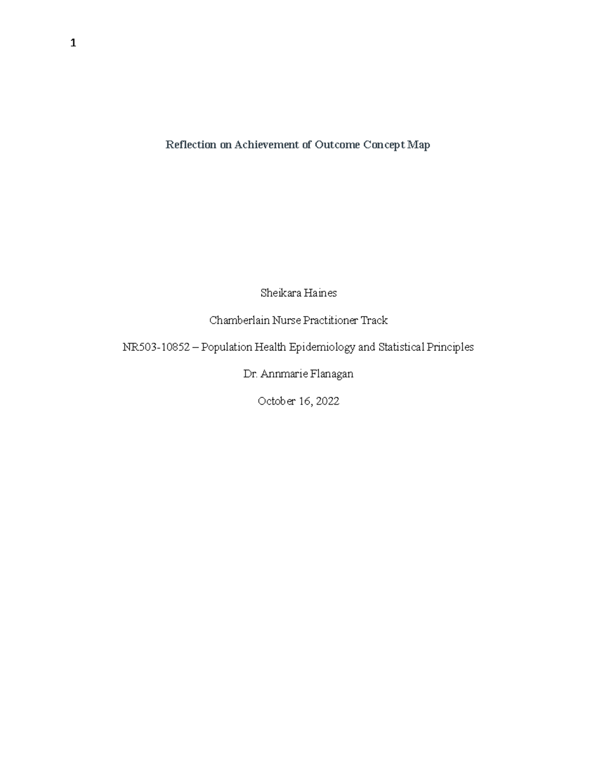 Reflection on Achievement of Outcome Concept Map - 1 Reflection on ...