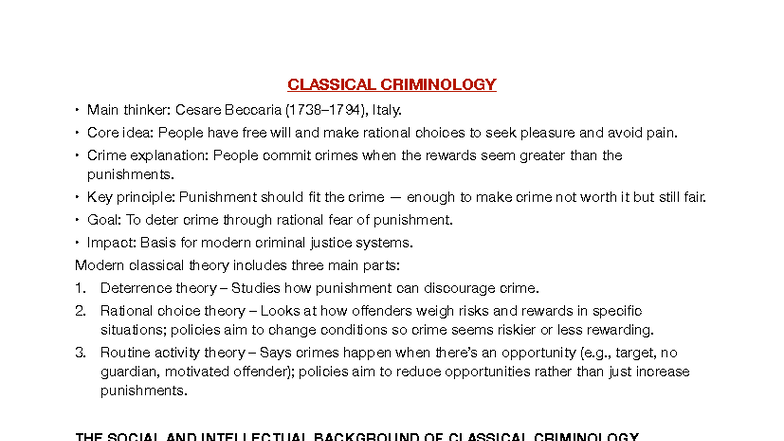TUT 3: Classical Criminology and the Evolution of Punishment - Studeersnel