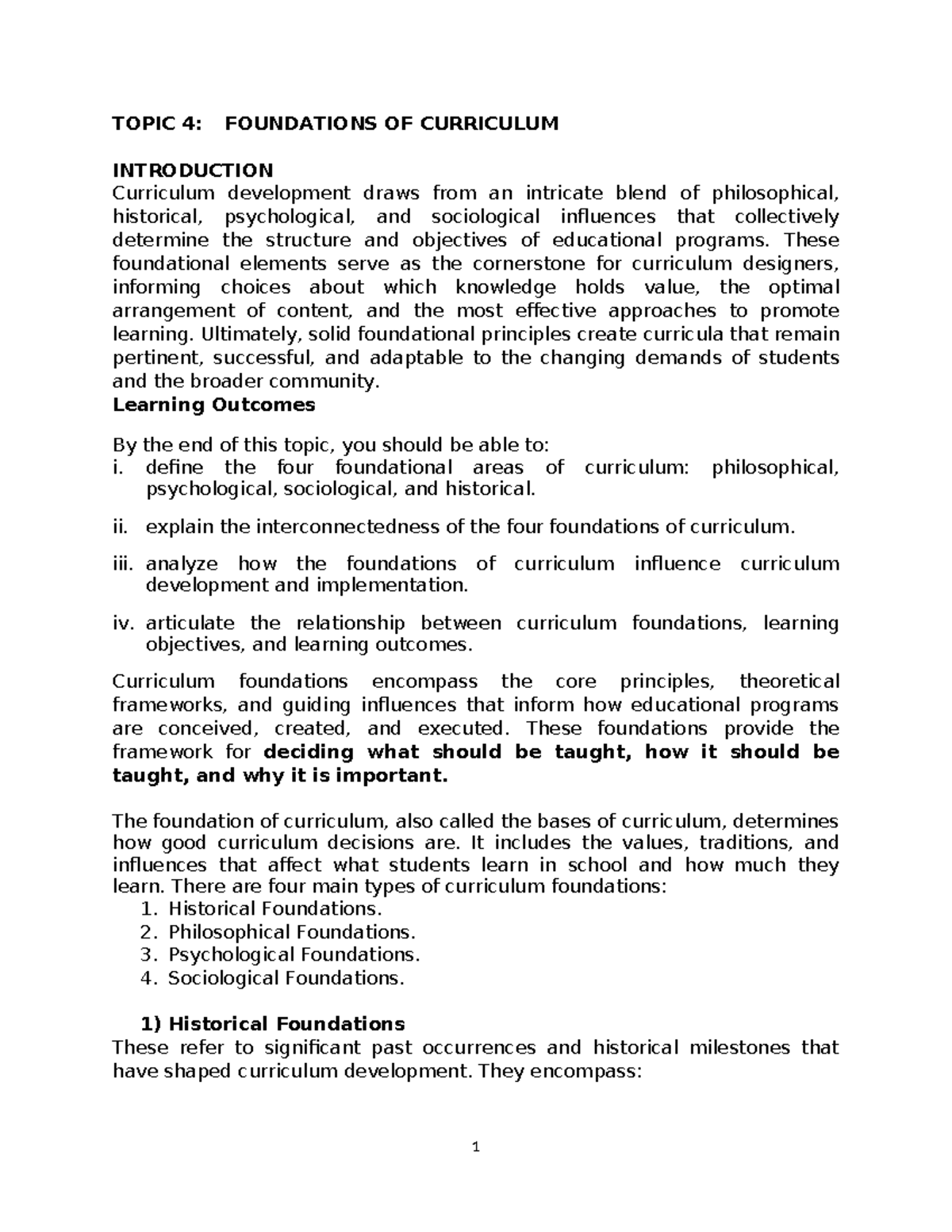 Topic 4: Foundations of Curriculum - Key Principles and Influences ...