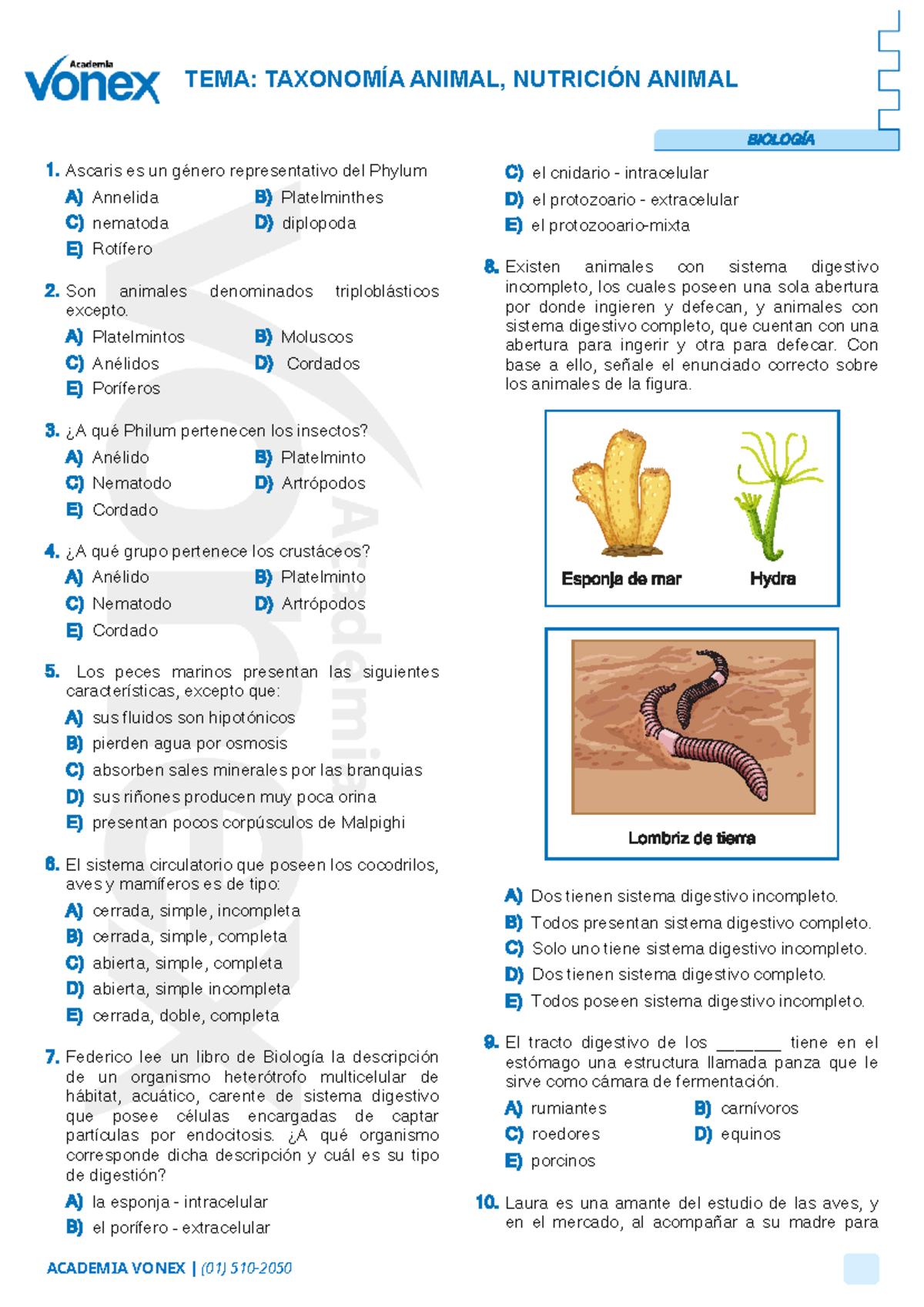 Biología 1: Taxonomía Animal y Nutrición - Ejercicios y Claves - Studocu