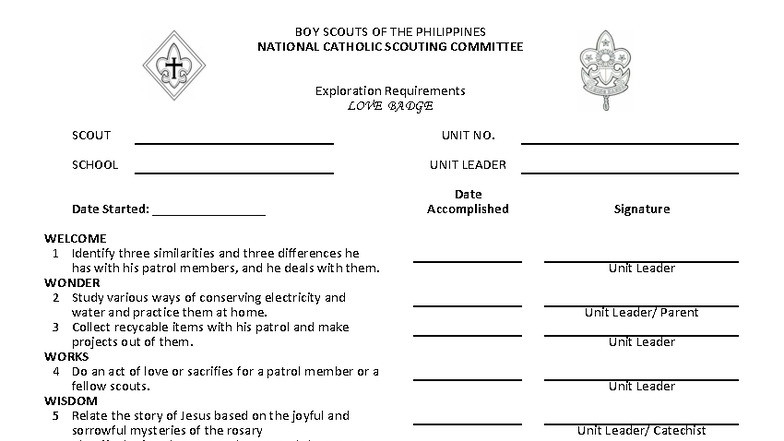 AMC 03 Love Badge Exploration Requirements for Scouts - Studocu