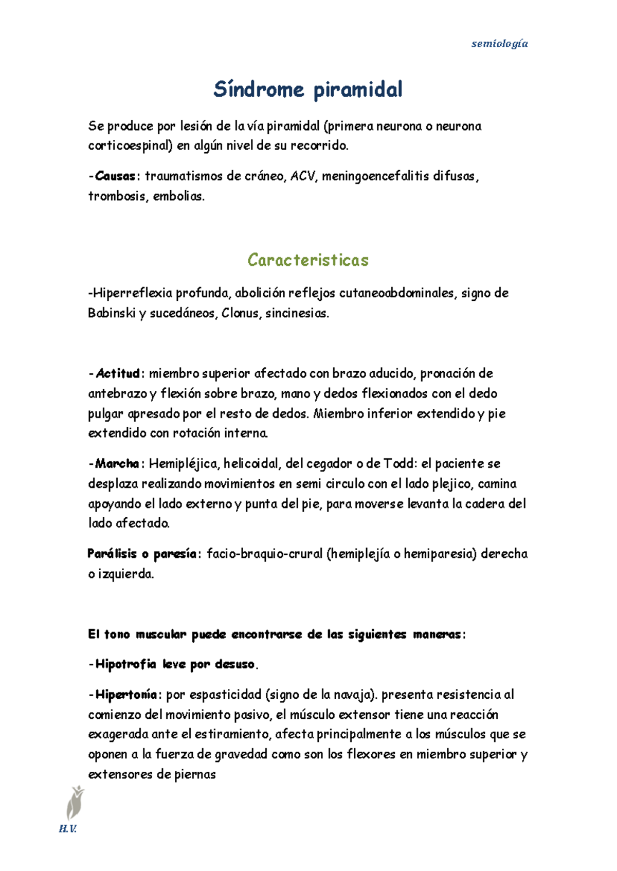 Semiología del Síndrome Piramidal y Extrapiramidal - H.V. - Studocu
