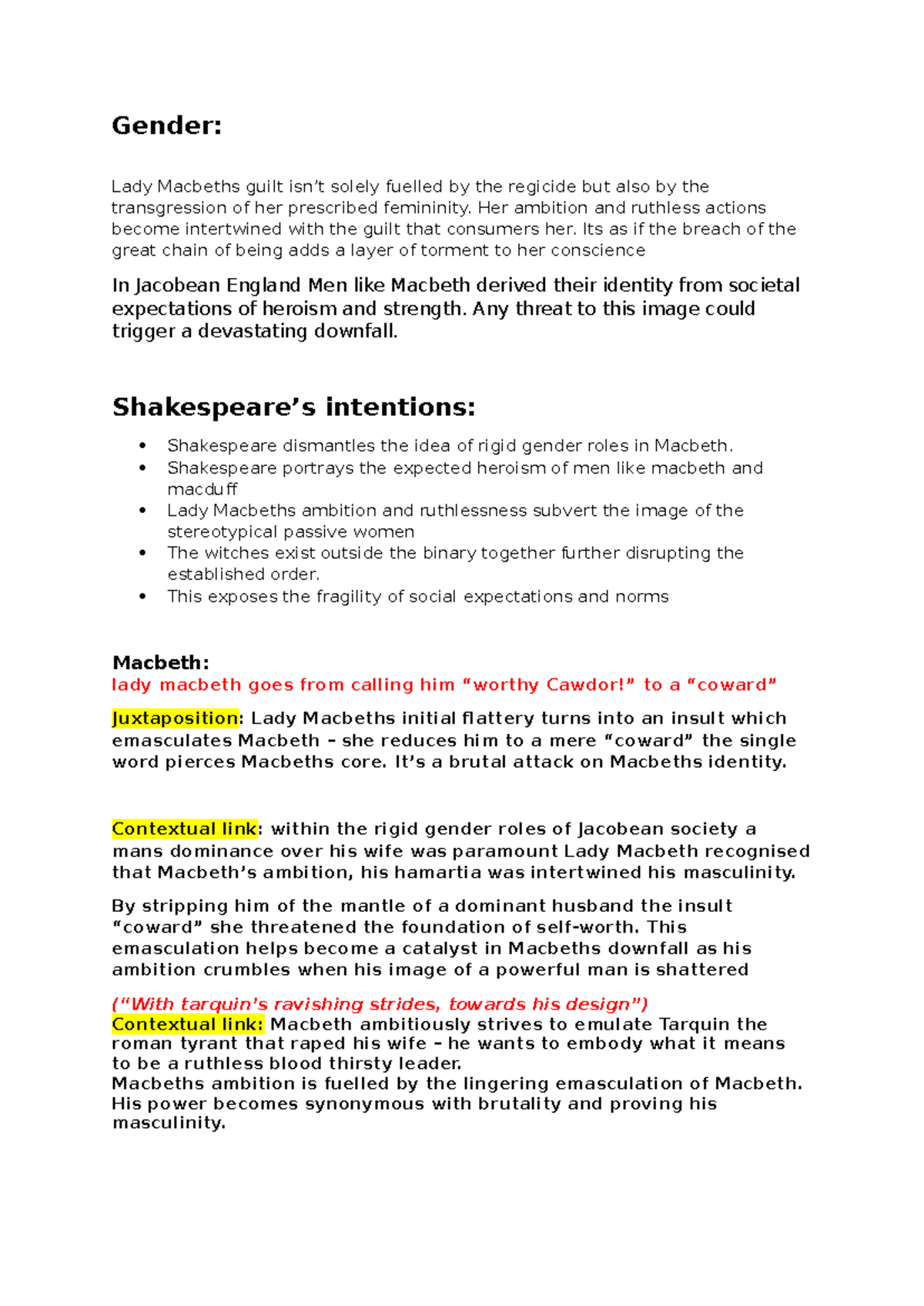 Gender - macbeth - Gender: Lady Macbeths guilt isn’t solely fuelled by ...