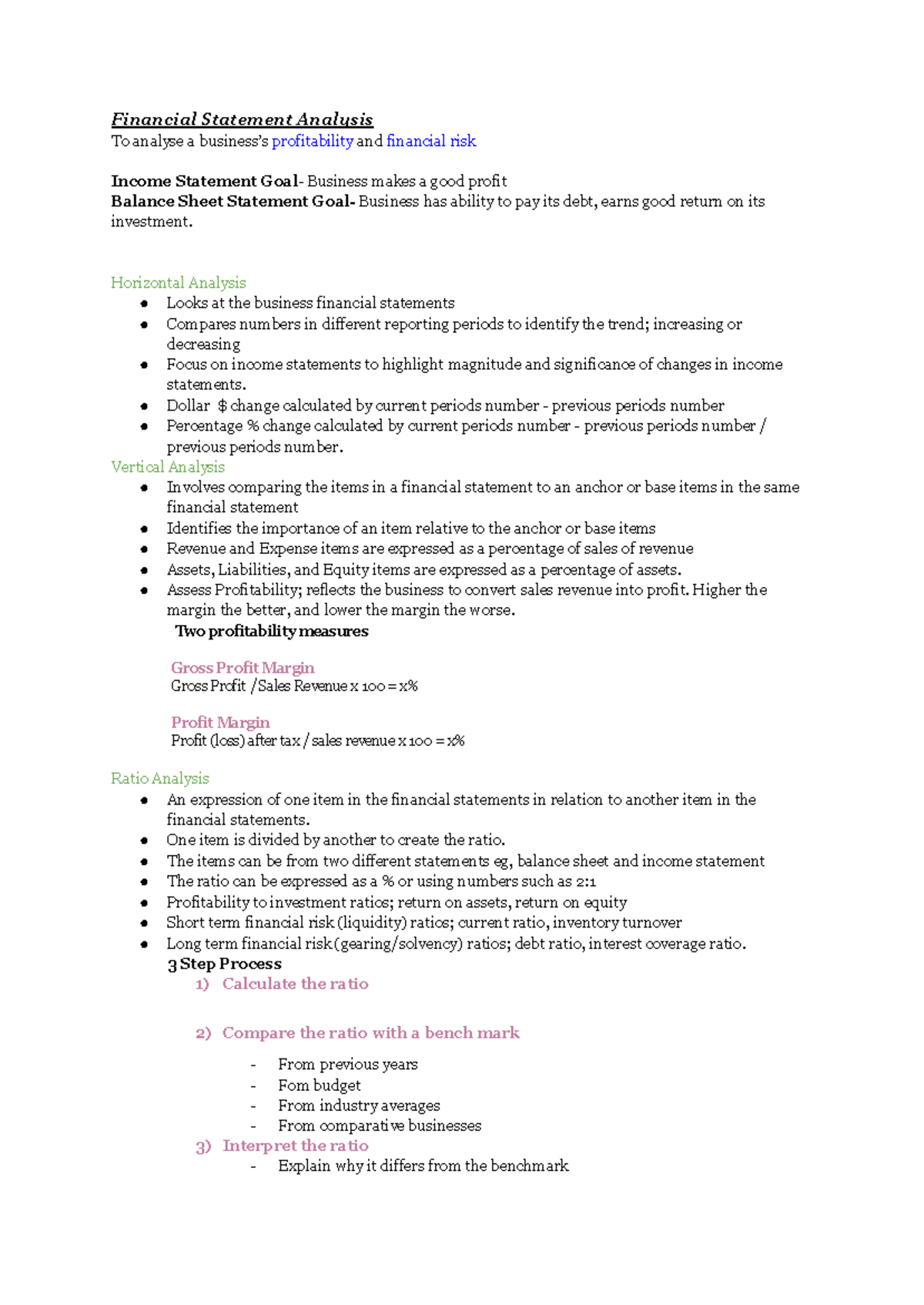 Financial Statement Analysis: Accounting Notes (ACC 101) Week 9 - Studocu