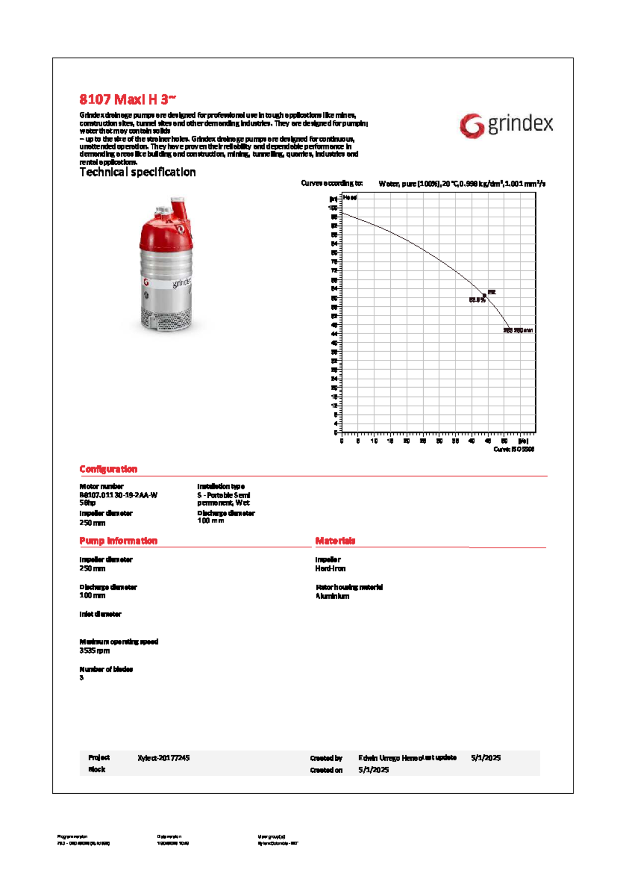 8107 Maxi H Grindex Drainage Pumps Technical Specifications - Studocu