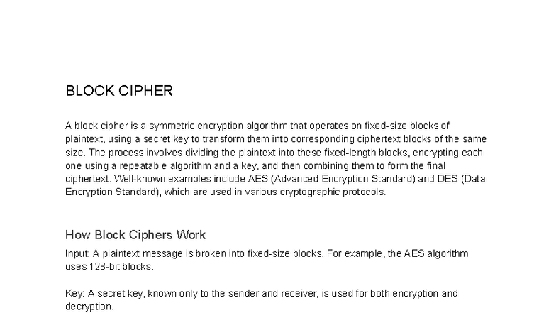Block Cipher DES Notes: Understanding AES and DES Encryption - Studocu