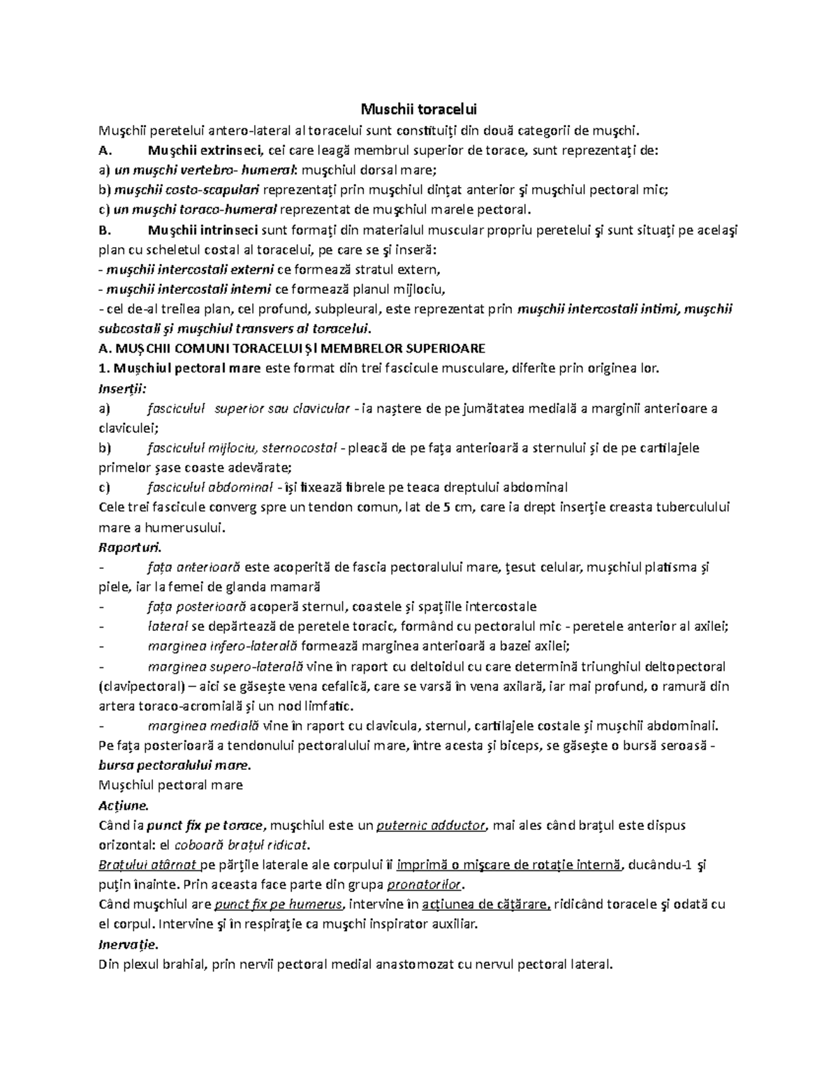 Muşchii Toracelui - Note de Medicină pentru Cursul de Anatomie (MED101 ...