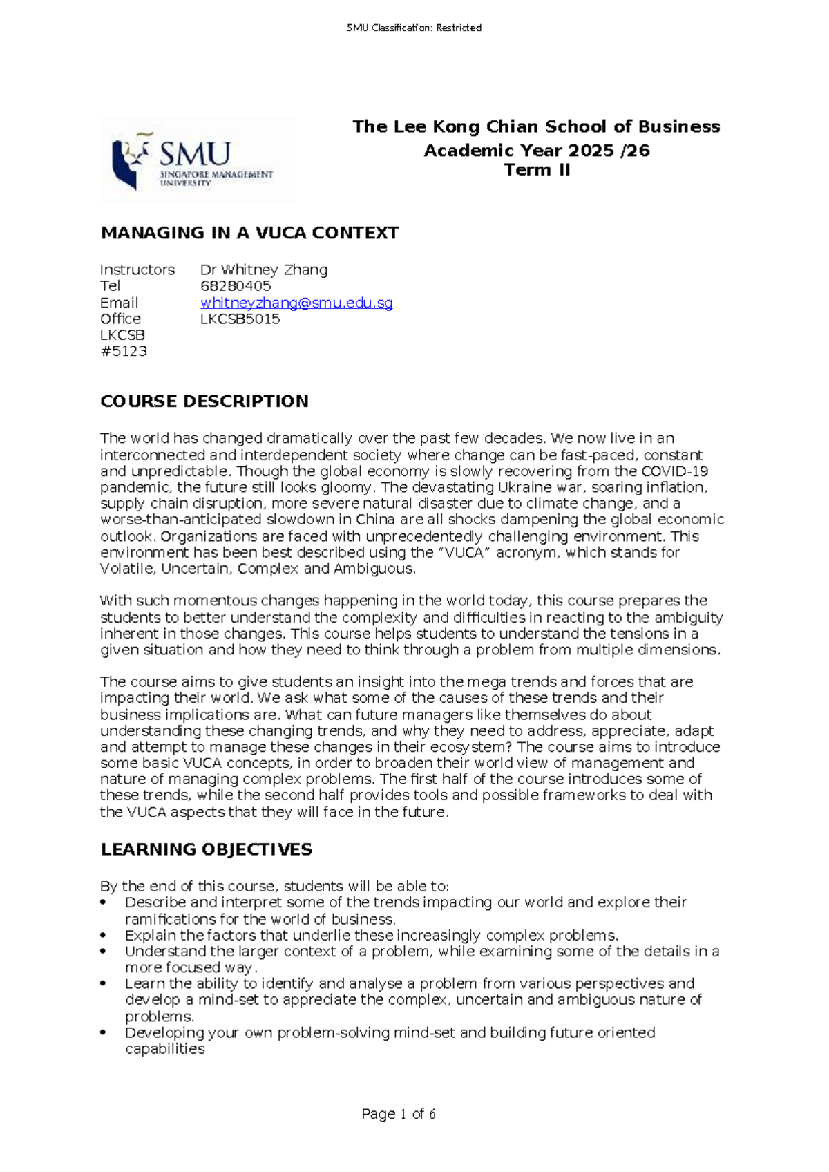 COR1703 VUCA Course Outline: Managing in a Complex World - Studocu