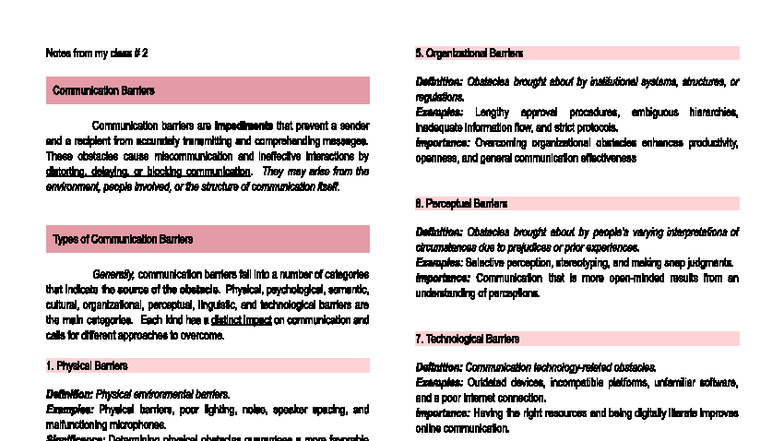 Pcomm 3 - Notes on 9 Types of Communication Barriers and Their Impact ...