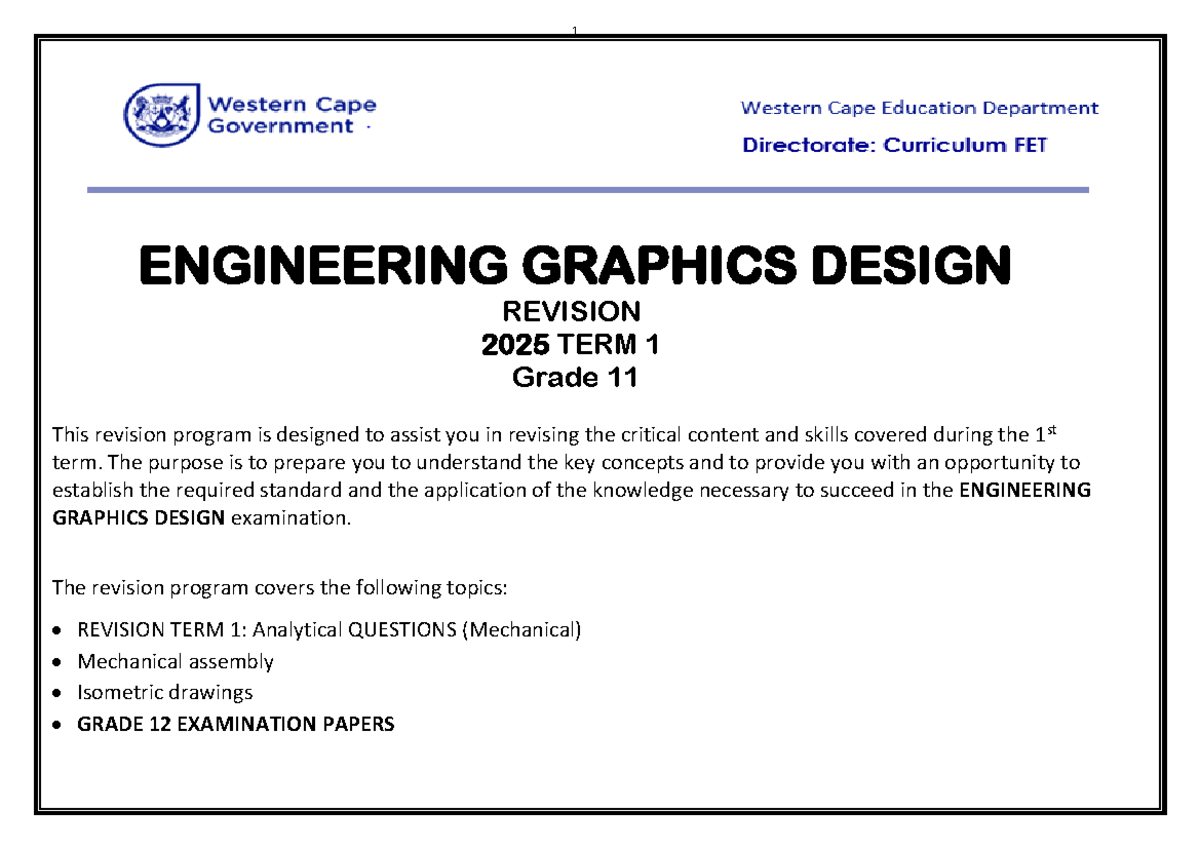 Engineering Graphics Design Revision for Grade 11 - Term 1 - Studocu