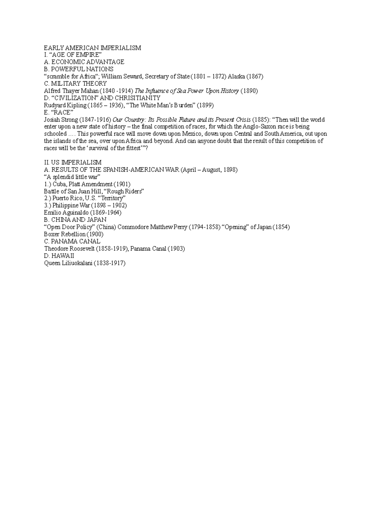 Lecture Notes 3: Early American Imperialism Overview and Key Concepts ...