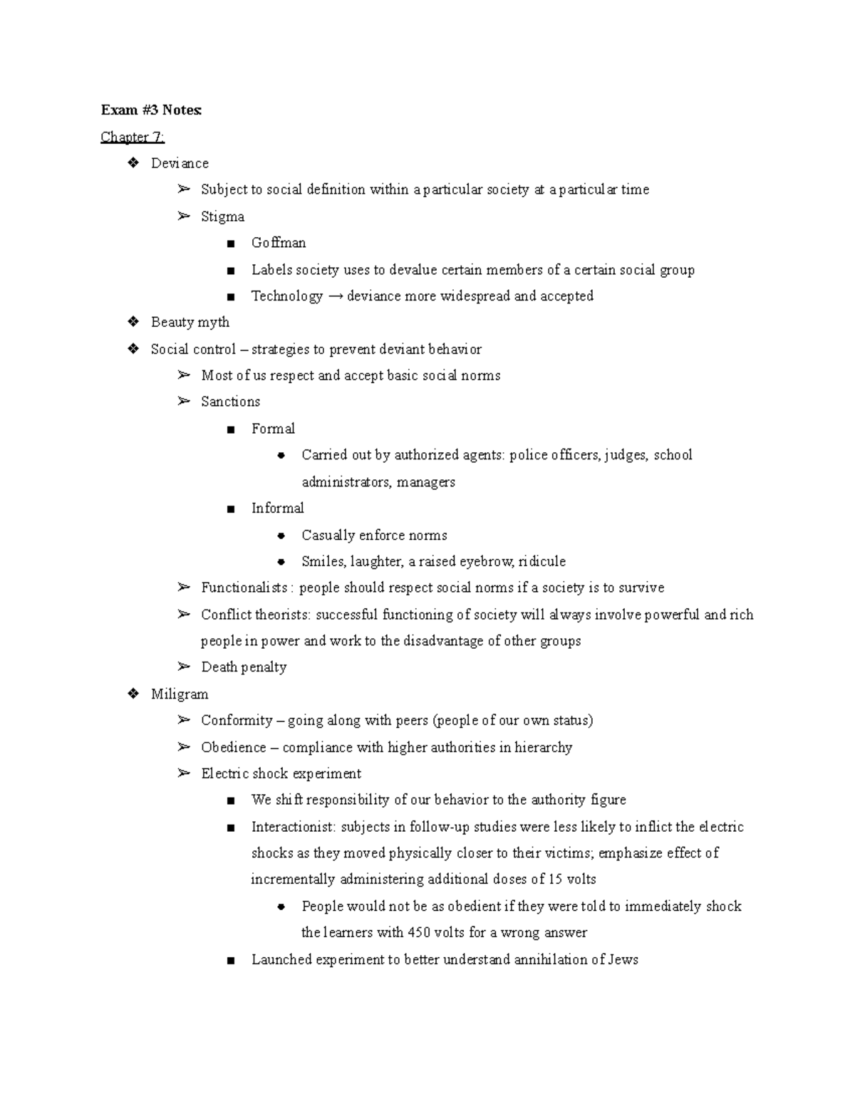 Exam #3 Notes: Chapter 7 - Deviance and Social Control - Studocu