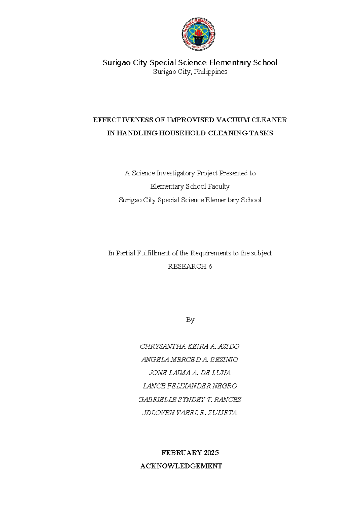 SIP-6 Effectiveness of Improvised Vacuum Cleaner for Household Tasks ...