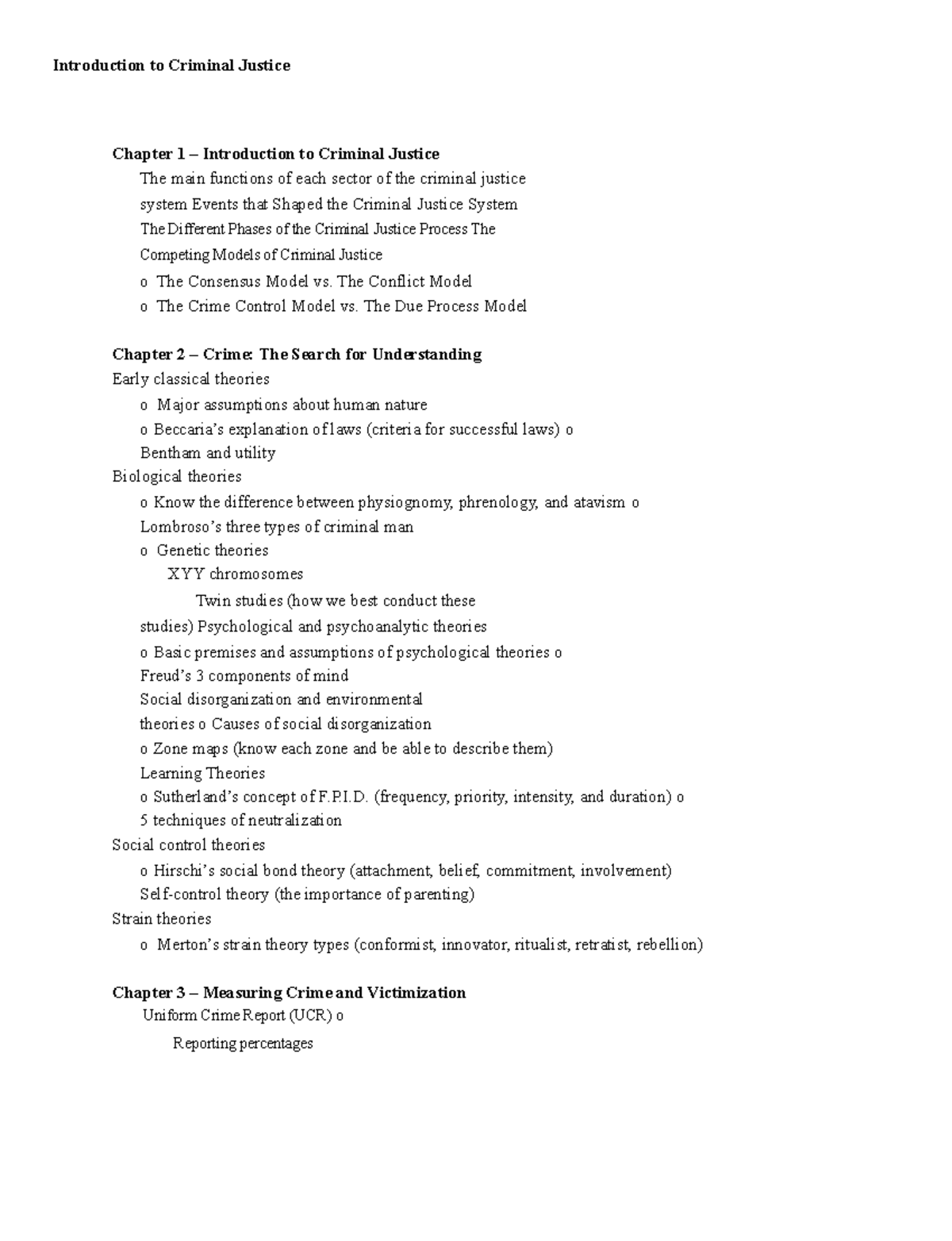 Introduction to Criminal Justice Study Guide 1 - Introduction to ...