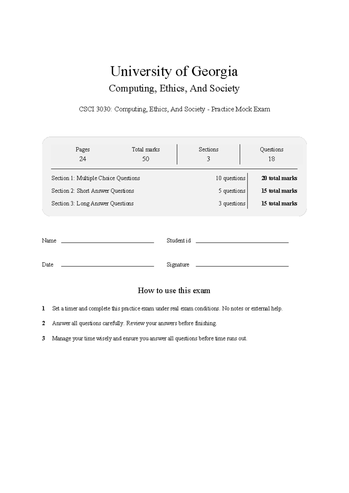 CSCI 3030 Computing, Ethics, And Society UGA Practice Mock Exam 2026 ...