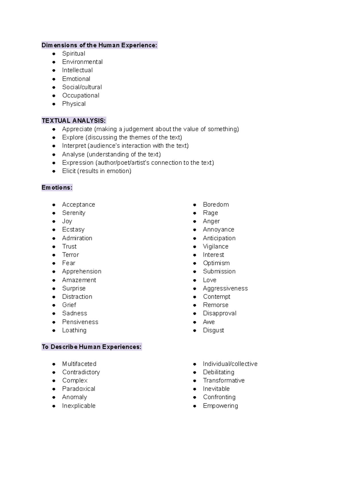 Common Module Notes - Dimensions of the Human Experience: Spiritual ...