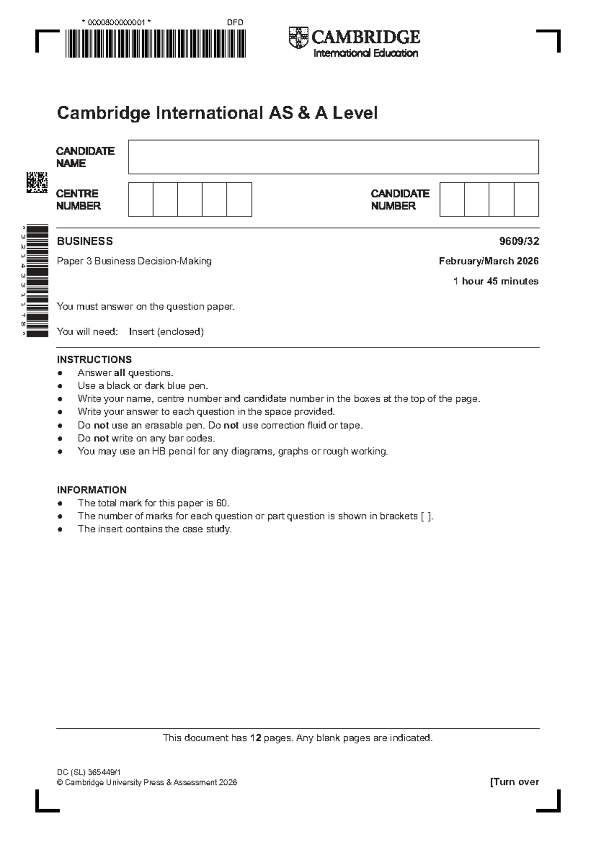 Cambridge International AS A Level 9609 Business Paper 3 March 2026 ...