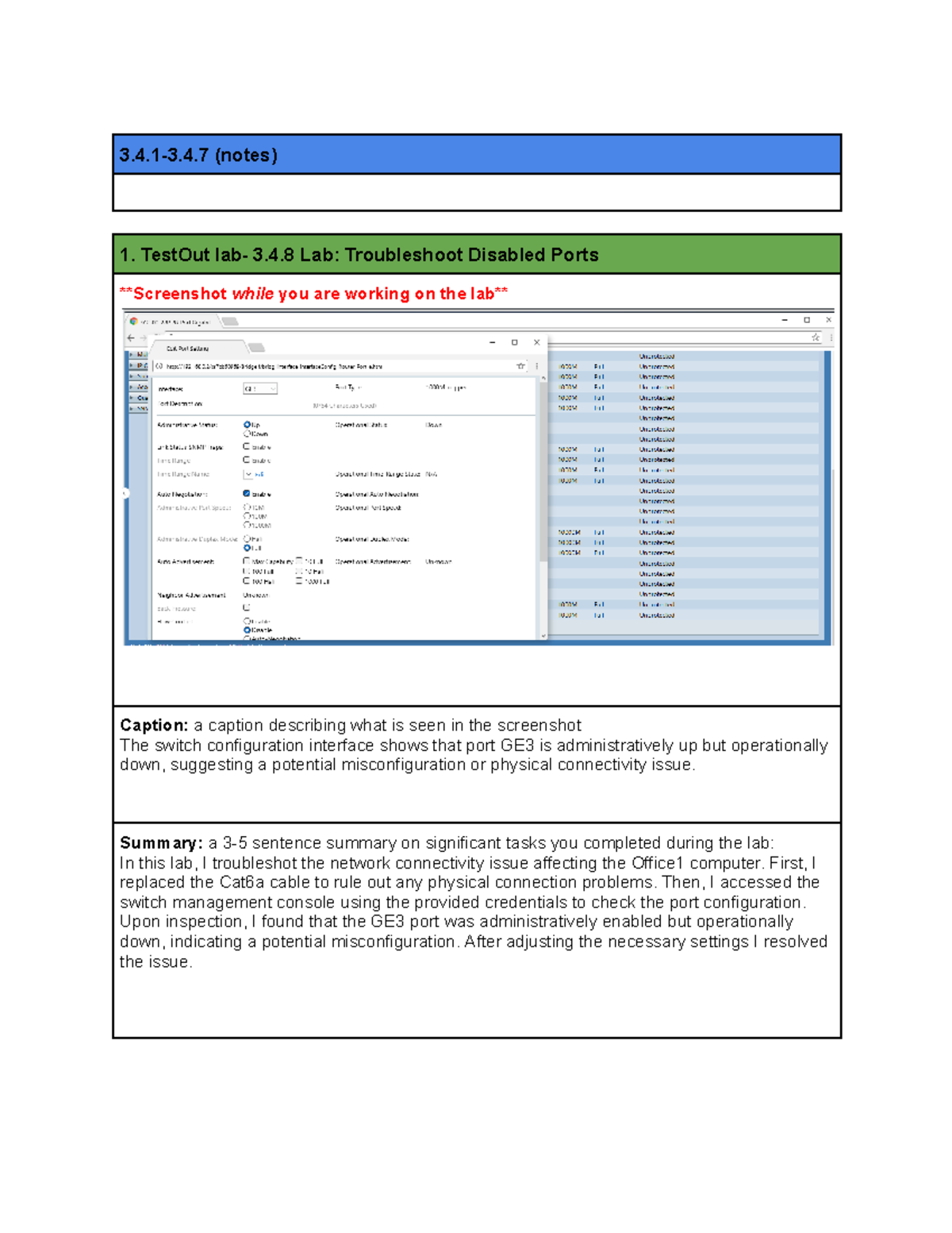 TestOut Labs 3.4: Switch Troubleshooting and Port Issues - Studocu