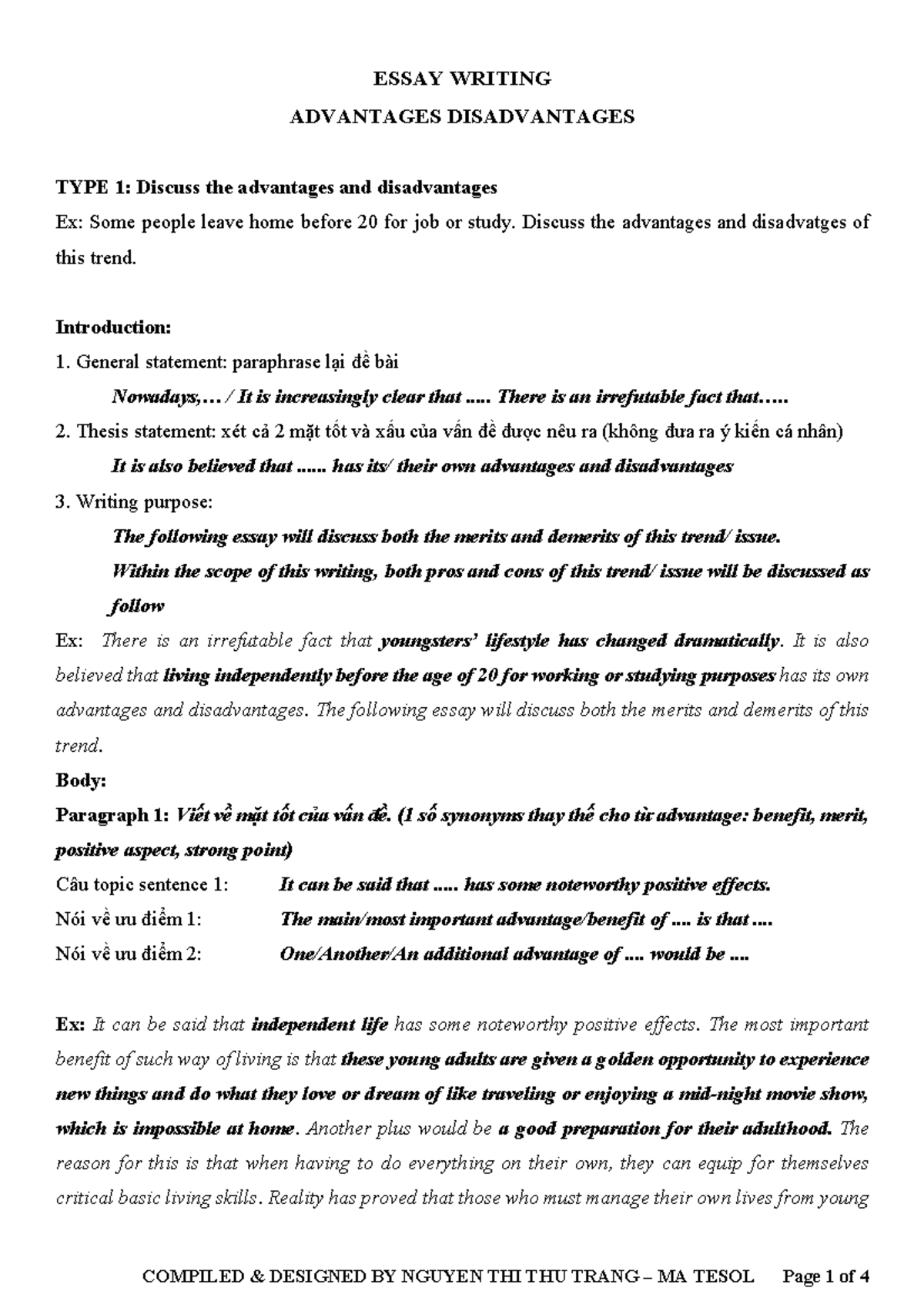 ESSAY WRITING: ADVANTAGES & DISADVANTAGES (TYPE 1) - Studocu